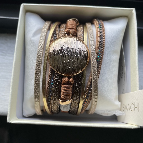 SAACHI | Jewelry | Saachi Stacked Bracelet In Marcasite Leather Brass ...